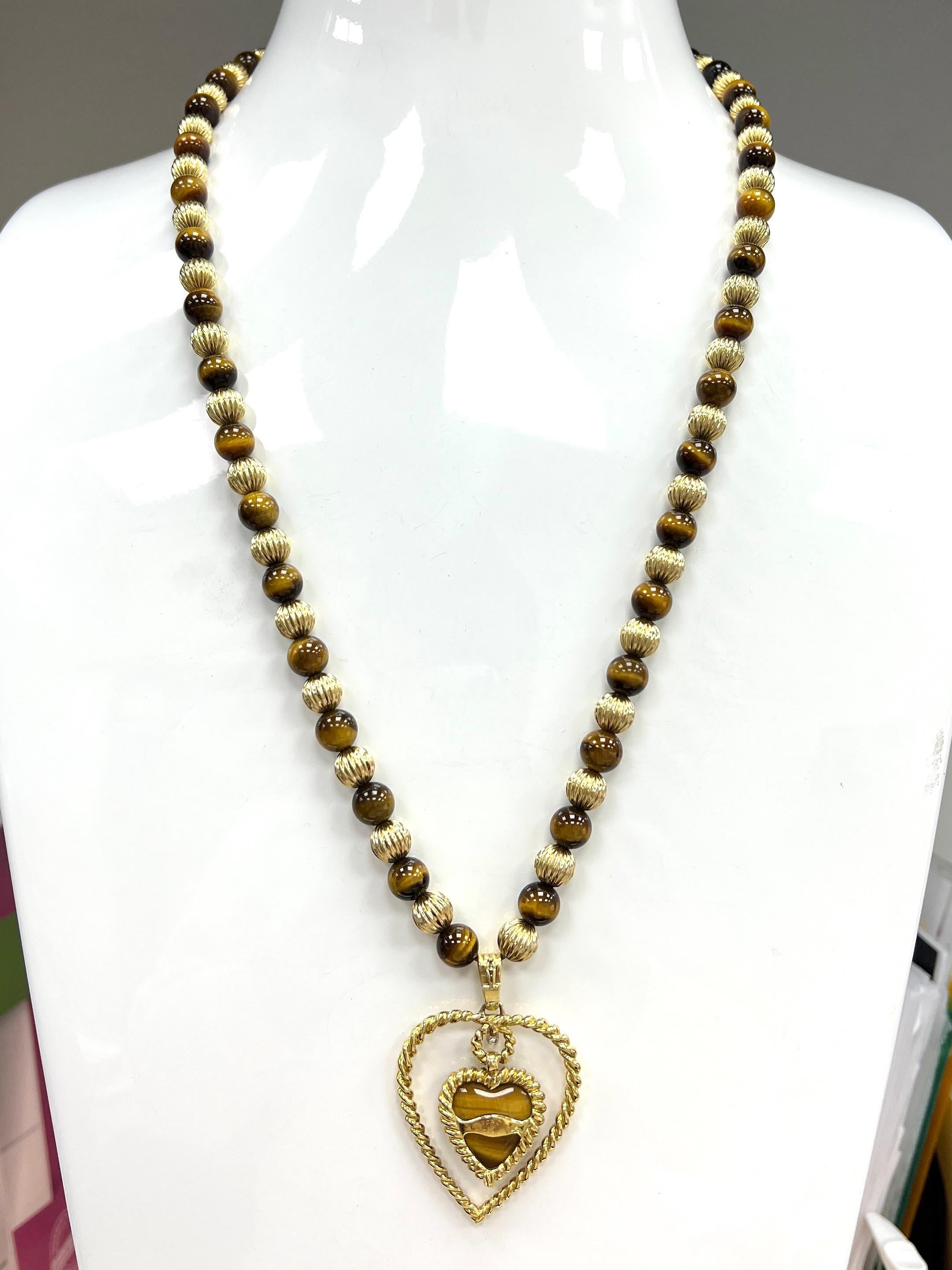 Van Cleef and Arpels Tiger's Eye Heart Pendant Long Necklace For Sale ...