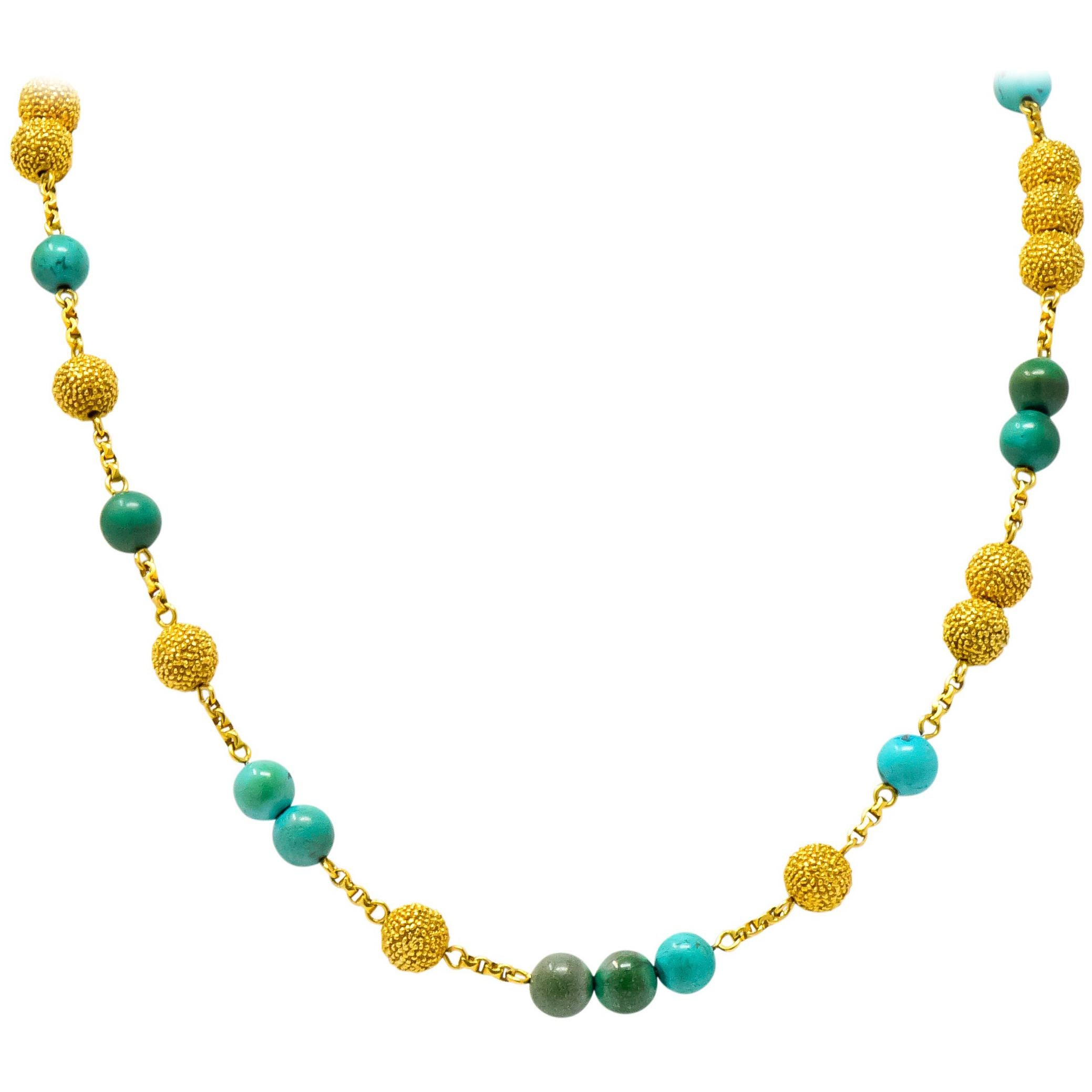 Van Cleef and Arpels Turquoise 18 Karat Gold 31 Inch Bead Station ...