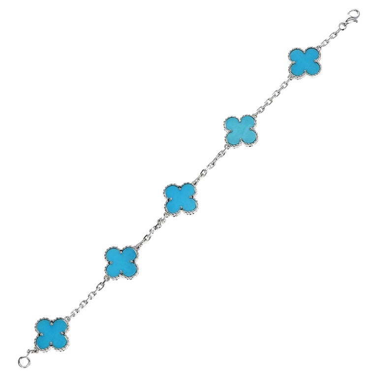 Van Cleef and Arpels Turquoise 5-Motif Alhambra Bracelet, 18k For Sale ...