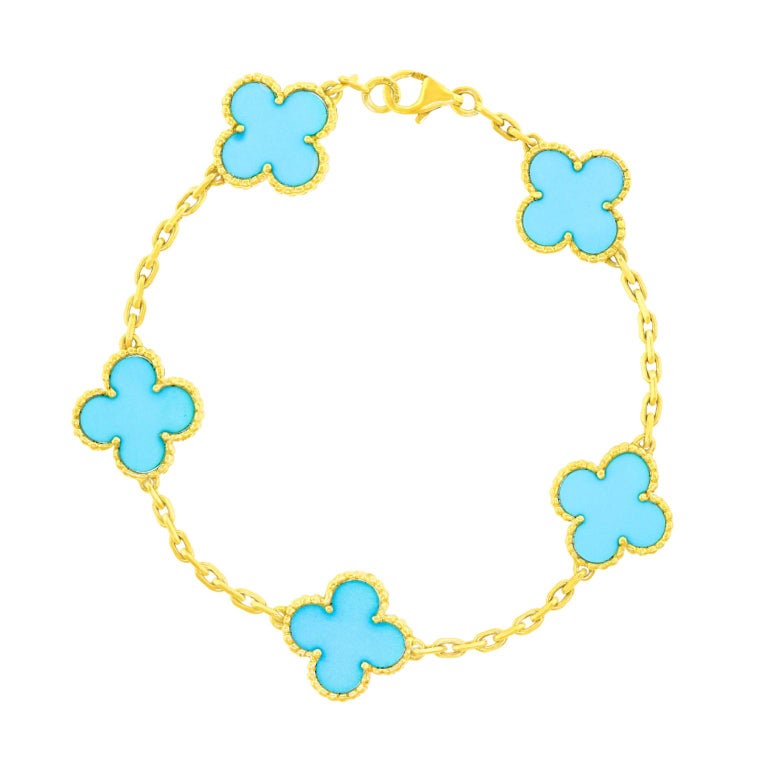 Van Cleef and Arpels Turquoise Alhambra Bracelet at 1stDibs