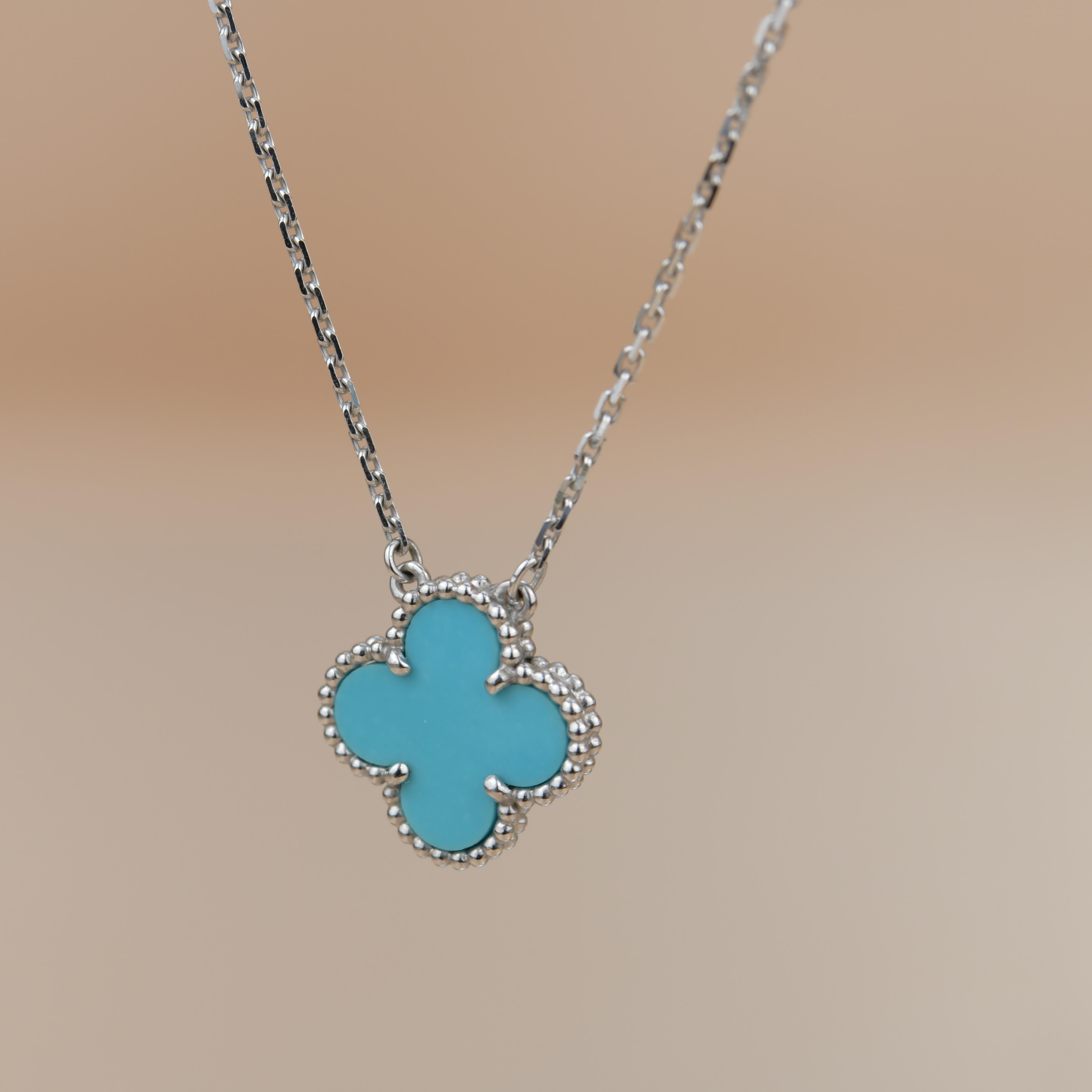 Van Cleef and Arpels Turquoise Alhambra Pendant Necklace at 1stDibs