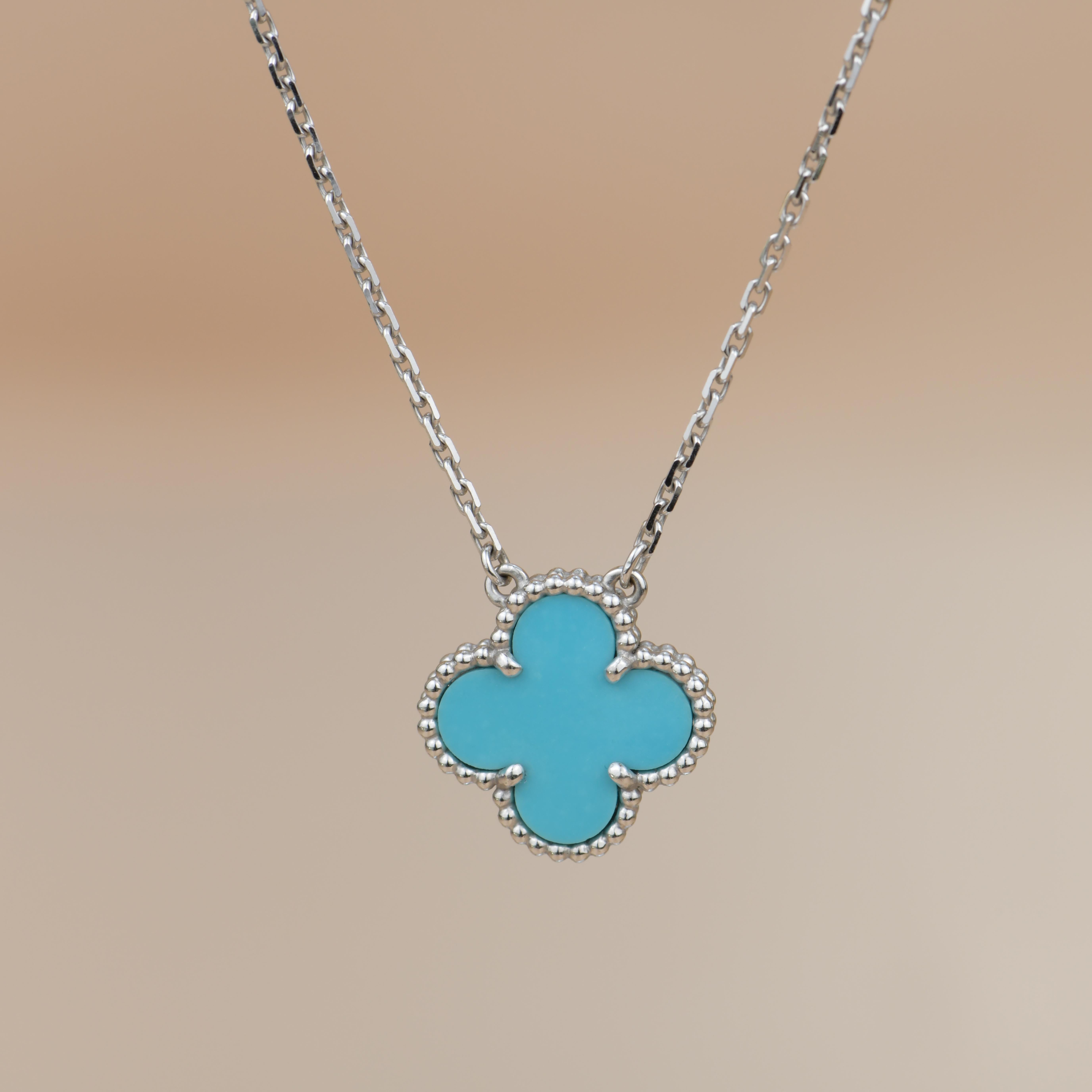 Van Cleef and Arpels Turquoise Alhambra Pendant Necklace at 1stDibs
