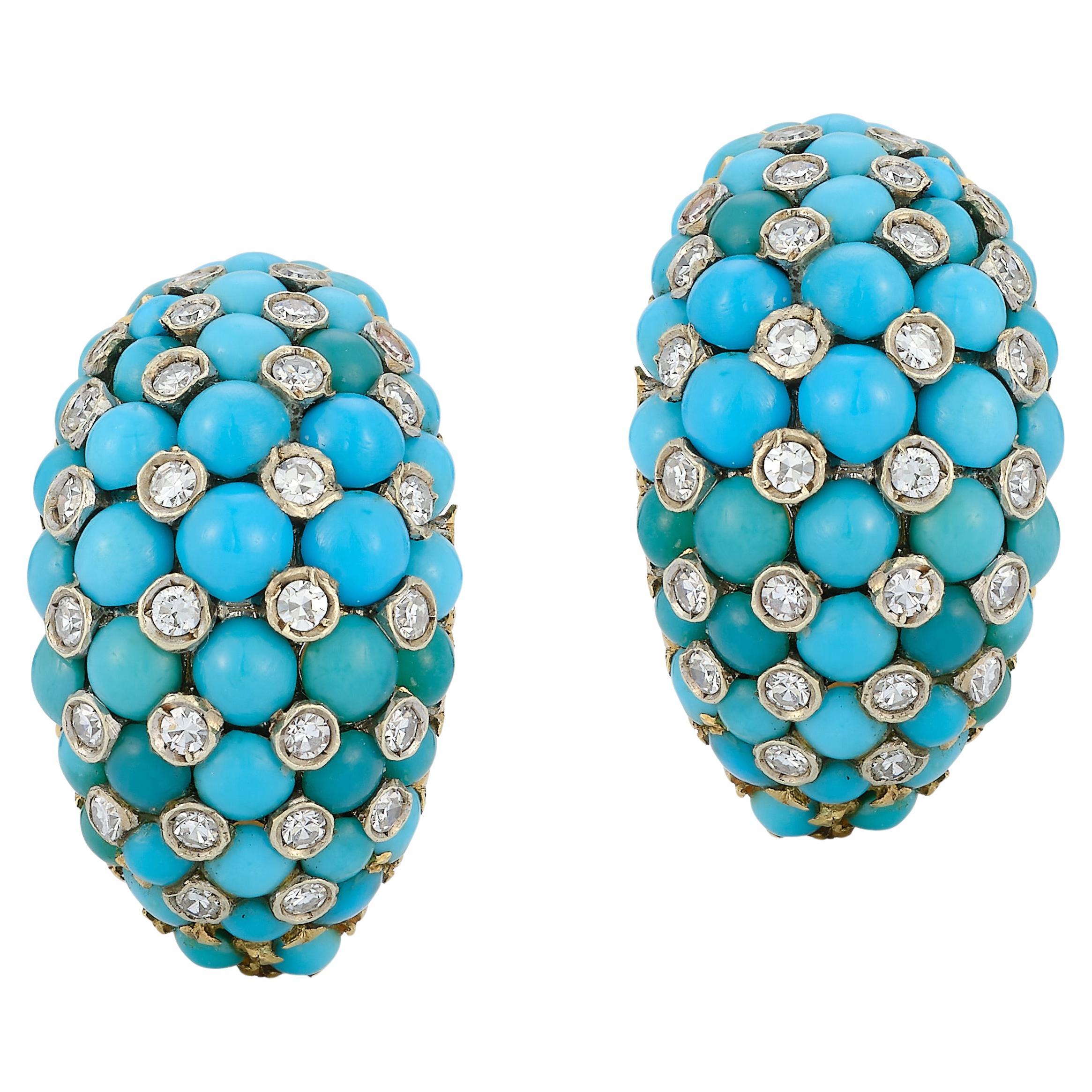 Van Cleef and Arpels Turquoise and Diamond Earrings For Sale at 1stDibs