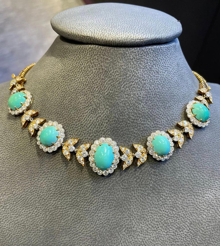 Van Cleef and Arpels Turquoise and Diamond Necklace For Sale at 1stDibs