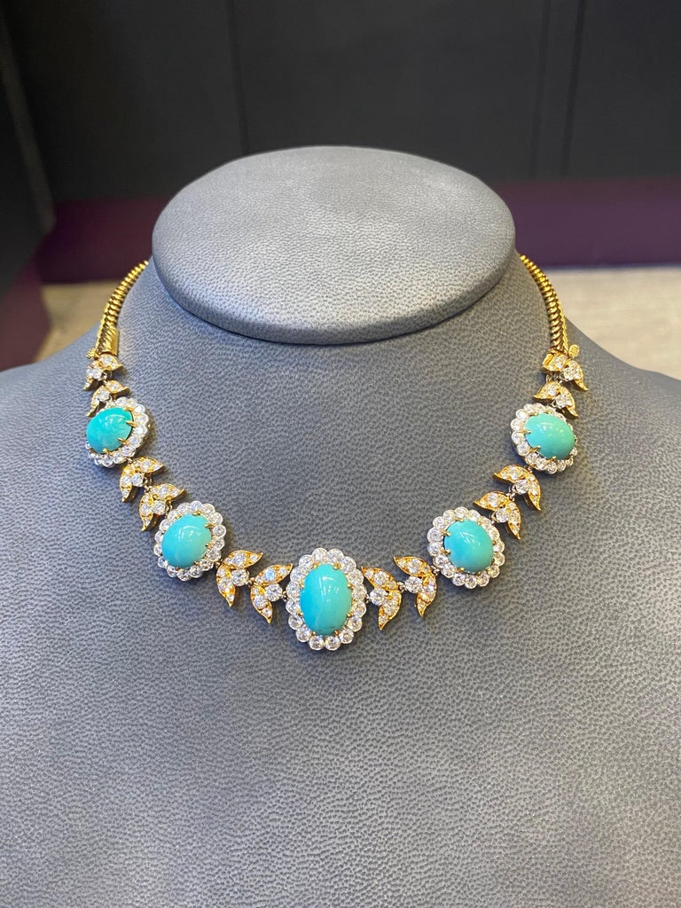 Van Cleef and Arpels Turquoise and Diamond Necklace For Sale at 1stDibs