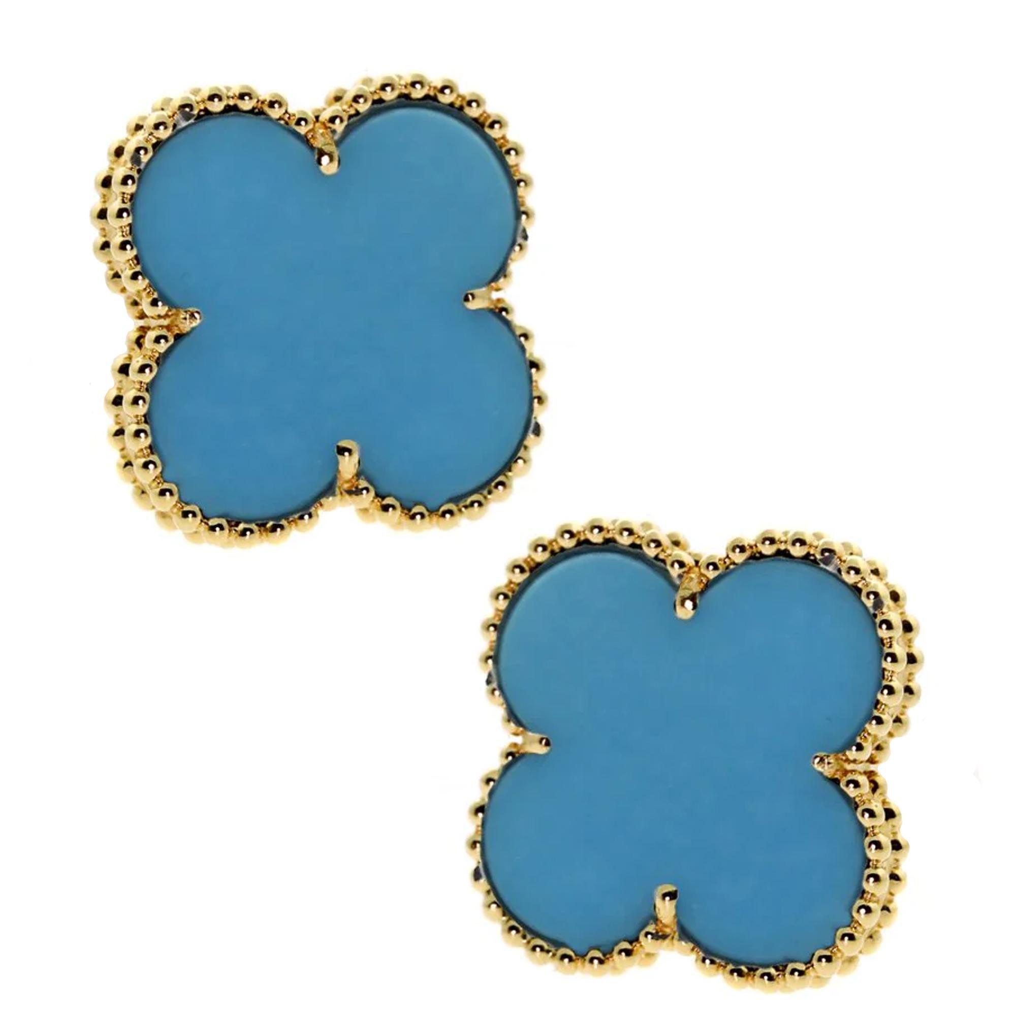 Van Cleef and Arpels Turquoise Magic Alhambra Yellow Gold Earrings For ...