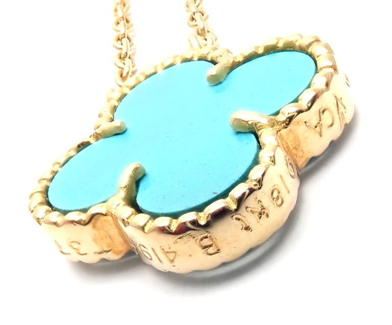 Van Cleef and Arpels Turquoise Vintage Alhambra Yellow Gold Pendant ...