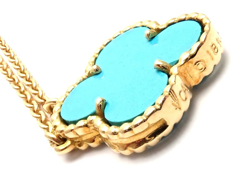 Van Cleef and Arpels Turquoise Vintage Alhambra Yellow Gold Pendant ...