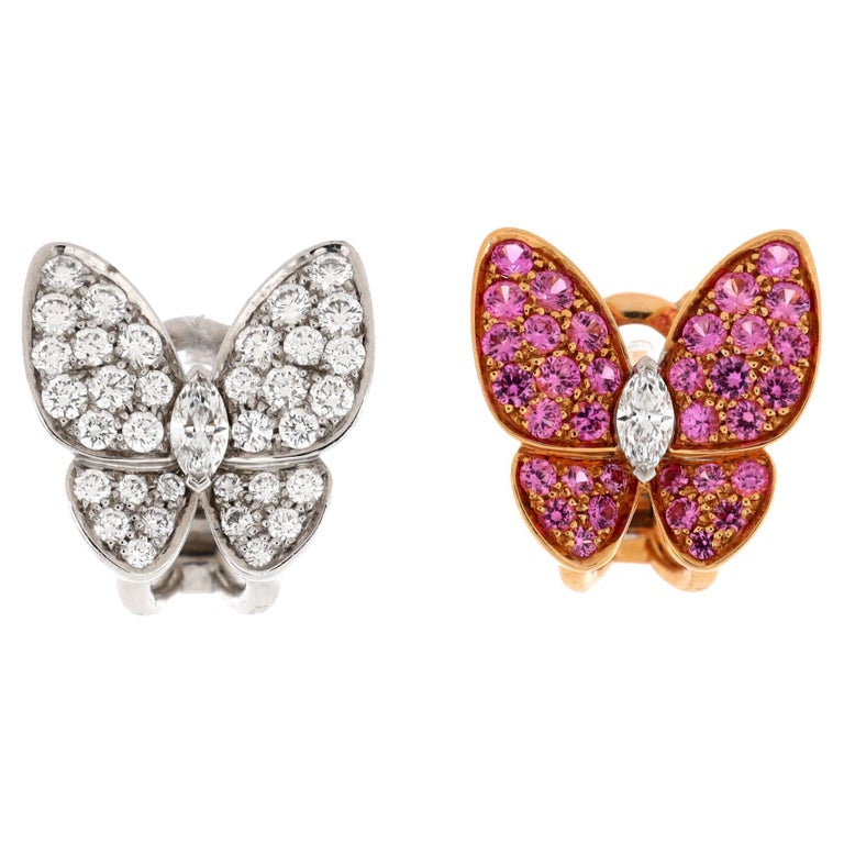 Van Cleef and Arpels Two Butterfly Stud Earrings 18k White Gold and 18k Rose Gold For Sale at ...
