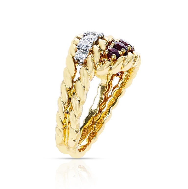 Van Cleef and Arpels Two Row Ruby and Diamond Twisted Rope-Style Gold ...
