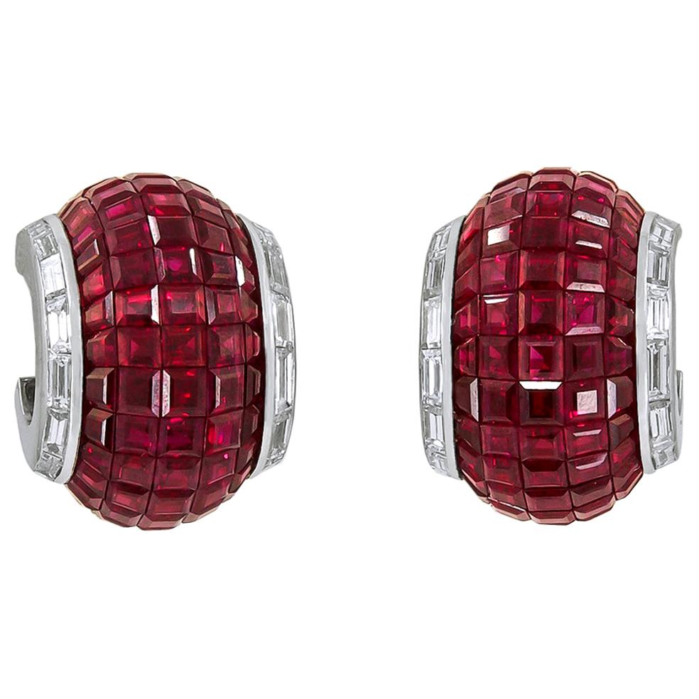 Van Cleef and Arpels Mystery-Set Sapphire, Diamond Earrings For Sale at ...