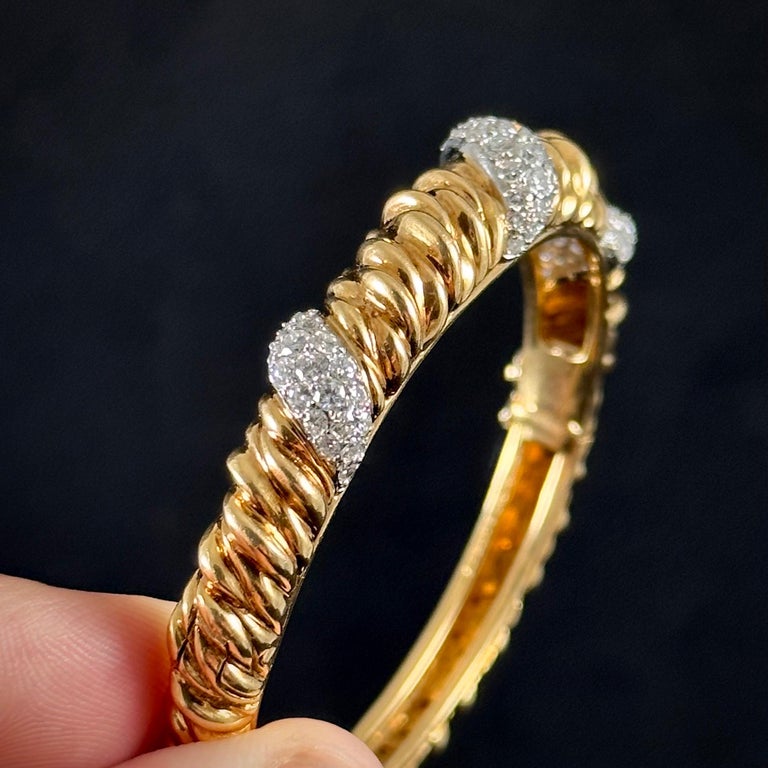 Van Cleef and Arpels VCA Diamond Bangle Bracelet Yellow Gold Platinum ...