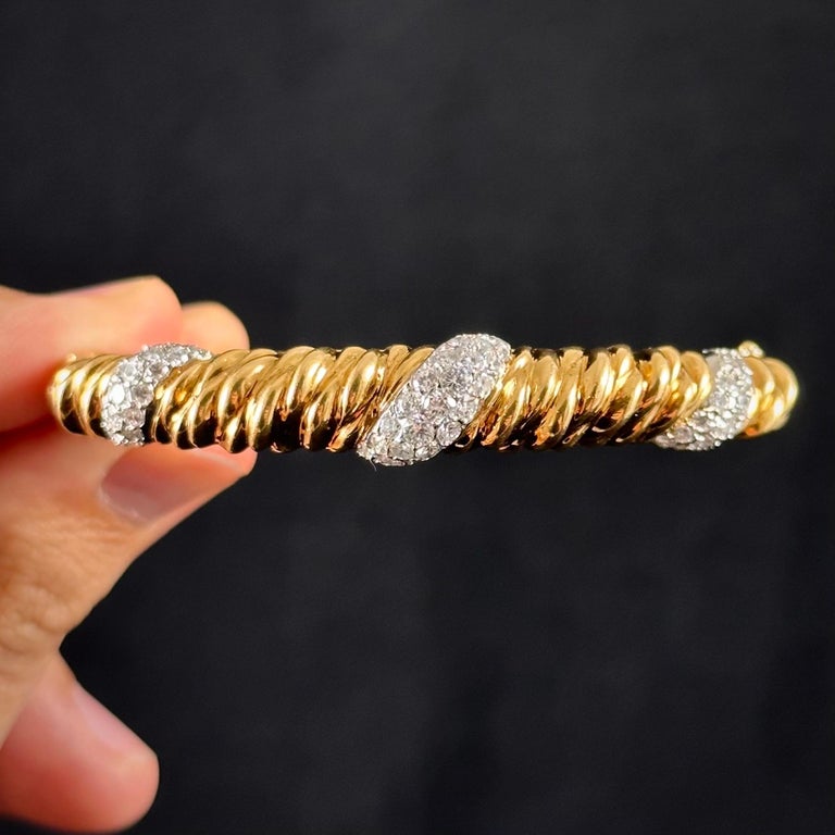 Van Cleef and Arpels VCA Diamond Bangle Bracelet Yellow Gold Platinum ...