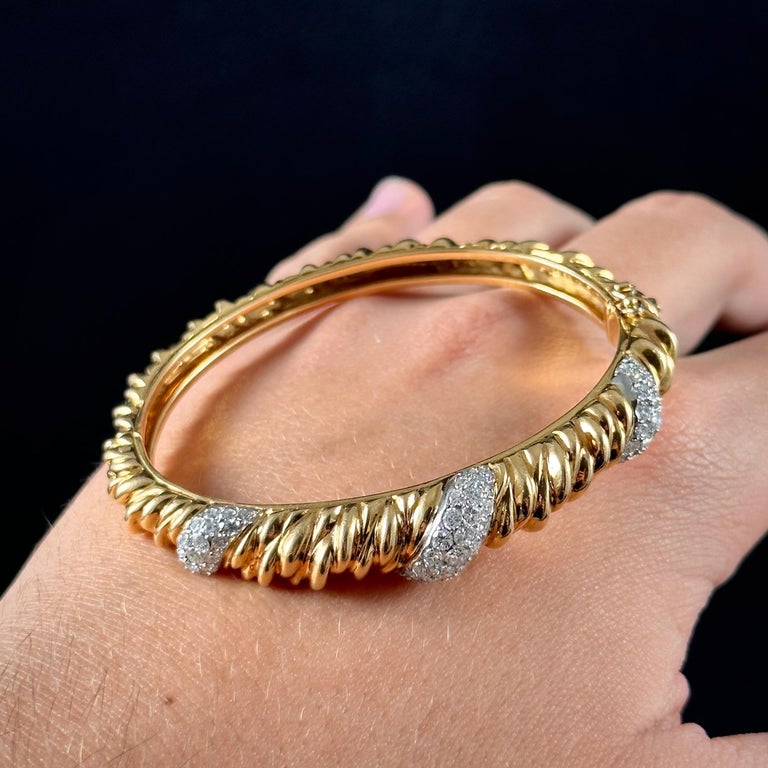 Van Cleef and Arpels VCA Diamond Bangle Bracelet Yellow Gold Platinum ...
