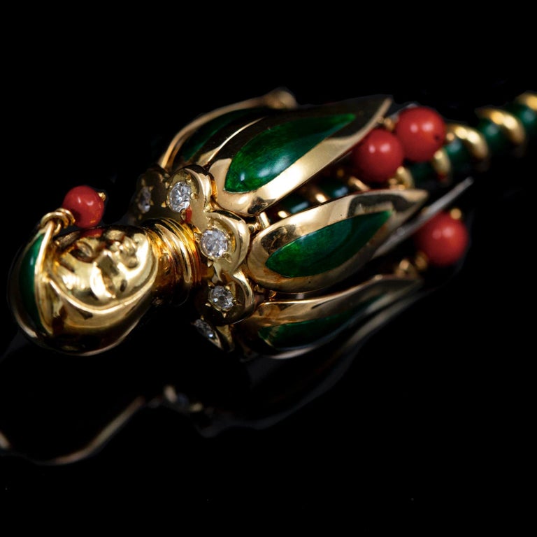 Van Cleef and Arpels VCA Jester Diamond Coral Enamel Clip Brooch Yellow ...