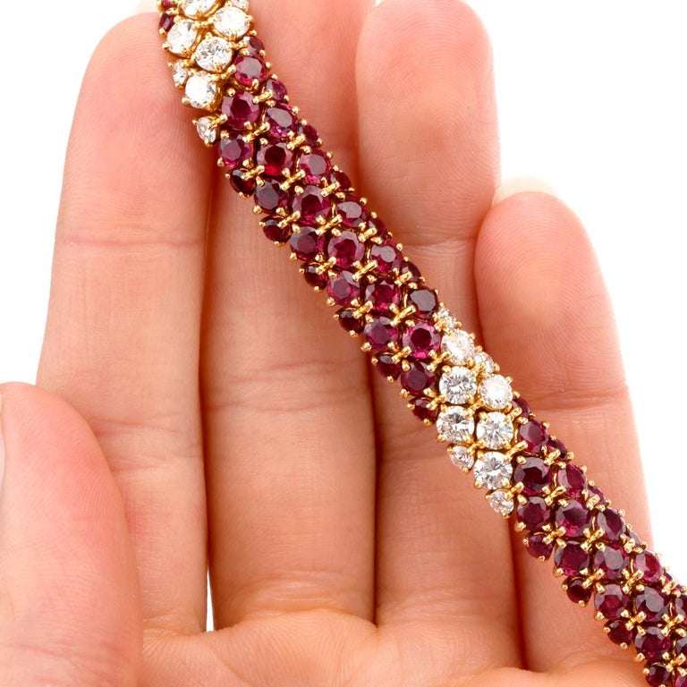 Van Cleef and Arpels VCA Ruby Diamond 18 Karat Yellow Gold Line ...