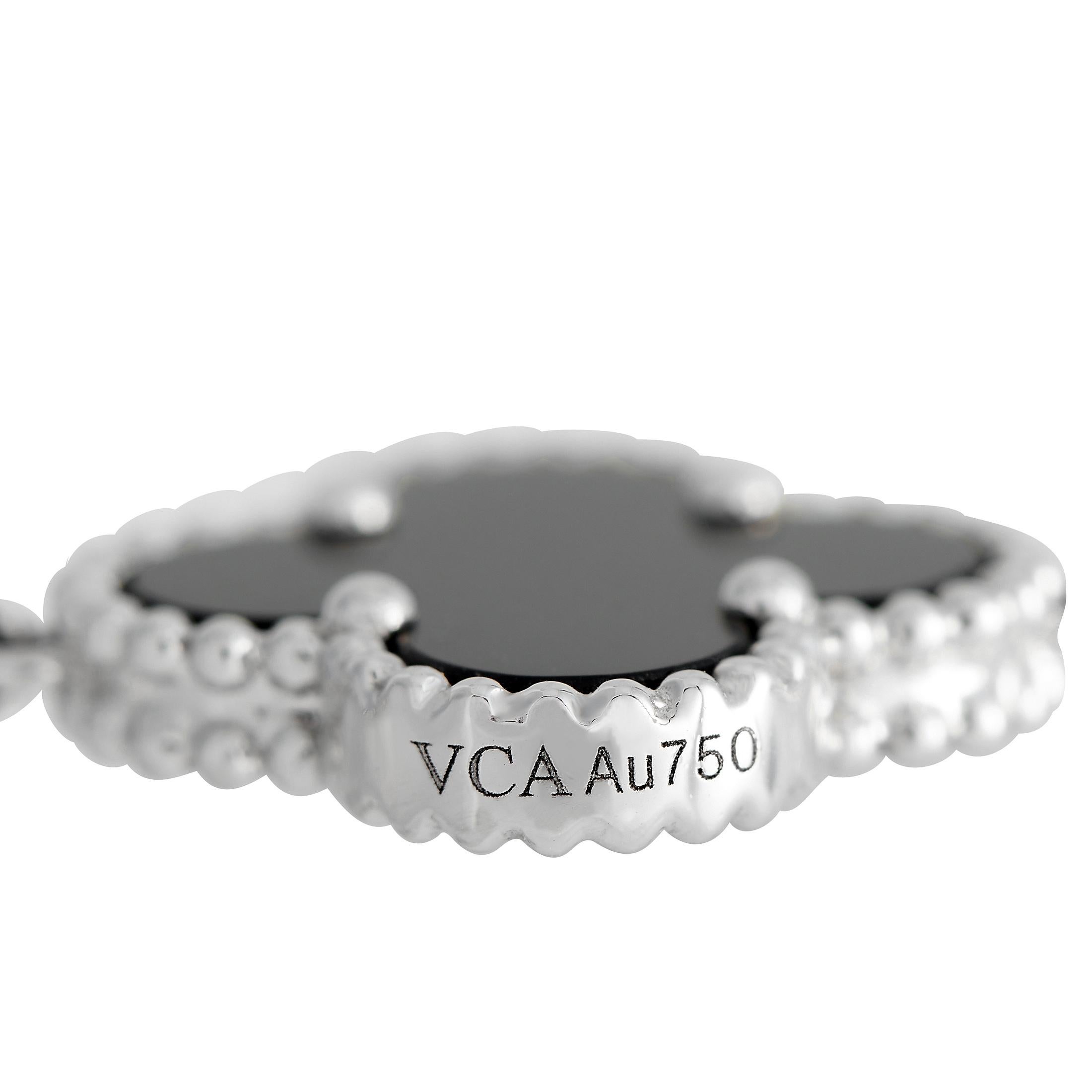 Van Cleef and Arpels Vinatge Alhambra Gold 4.83ct Diamond and Onyx 20-Motif Necklace For Sale at ...