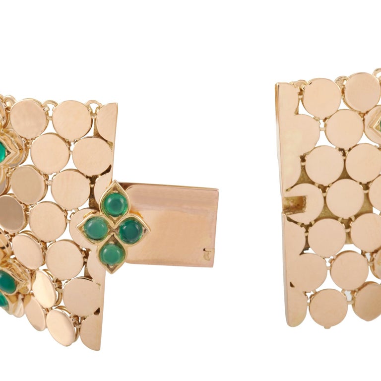Van Cleef and Arpels Vintage 18 Karat Yellow Gold Emerald Mesh Bracelet ...