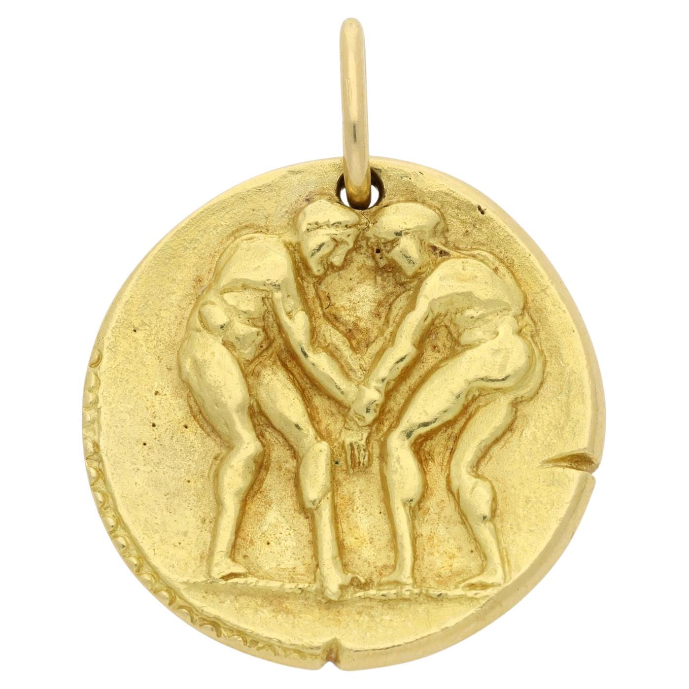 Van Cleef and Arpels Vintage 18ct Gold Zodiac Gemini Pendant by Georges Lenfant For Sale at 1stDibs