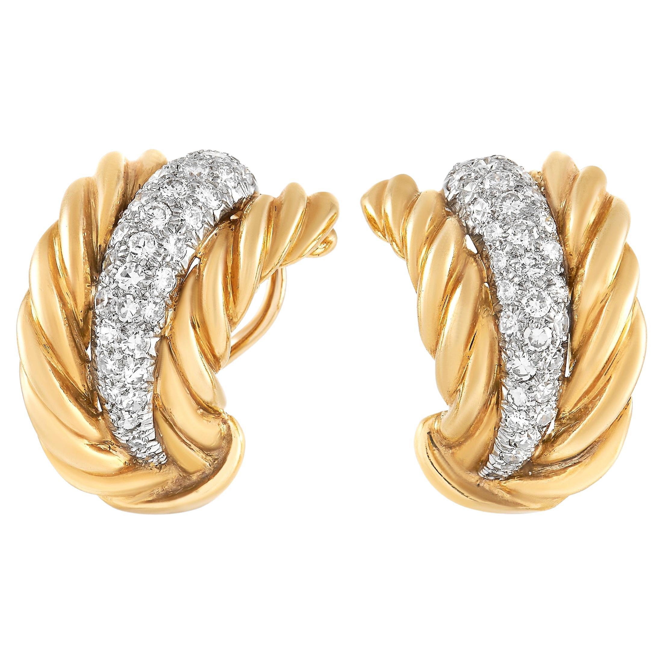 Van Cleef and Arpels Diamond Breeze Swirl Yellow Gold Omega Earrings at ...