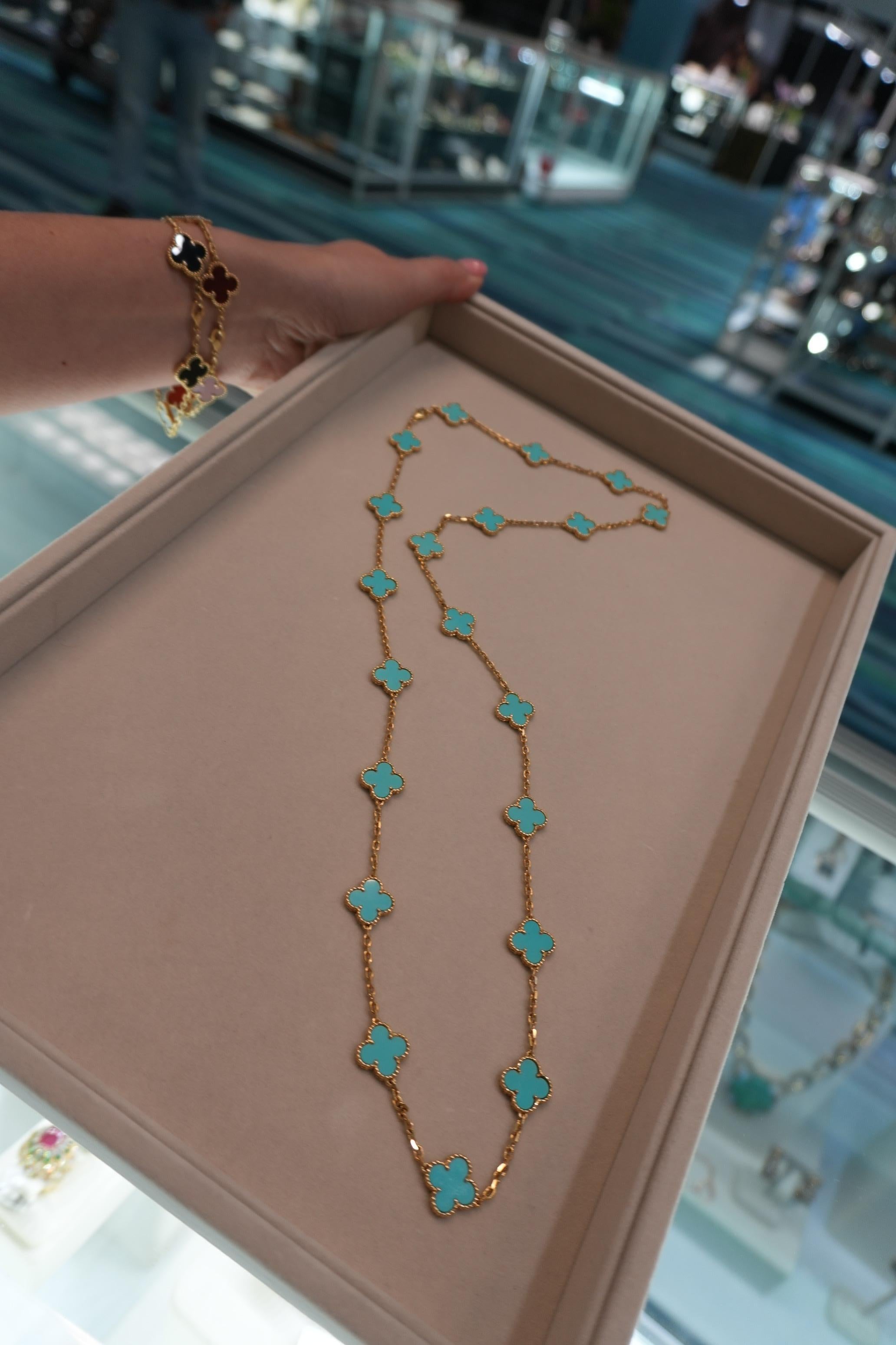 Van Cleef and Arpels Vintage 18k Yellow Gold Turquoise Alhambra 20 ...