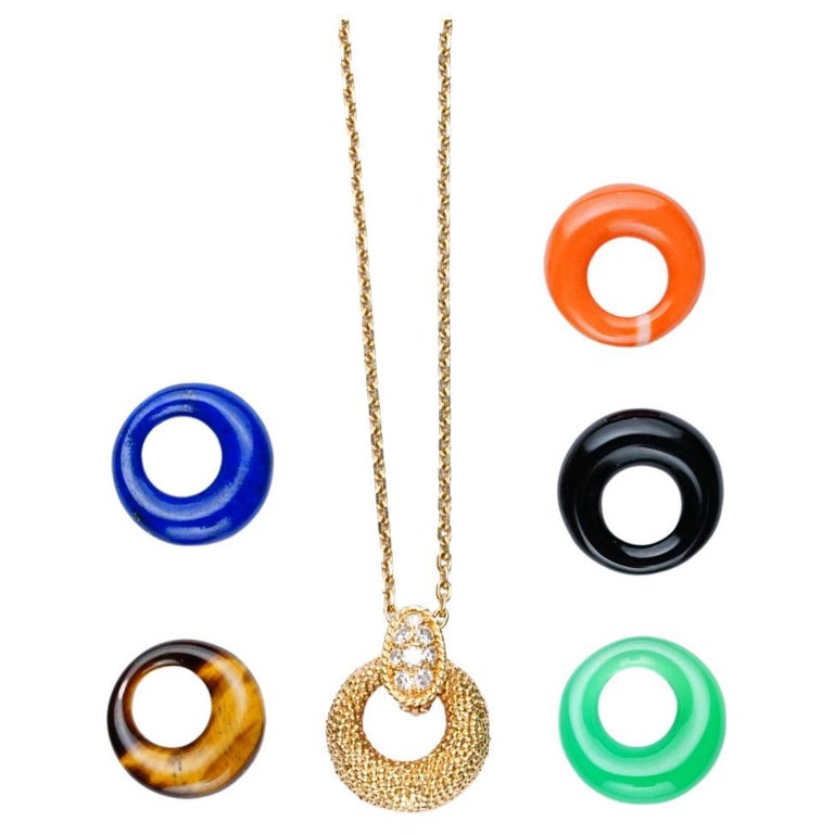 Van Cleef and Arpels Vintage 6 Pendant Interchangeable Diamond Yellow Gold Necklac For Sale at ...