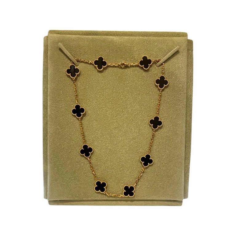 Van Cleef and Arpels Vintage Alhambra 10 Motif Necklace Onyx and 18k ...