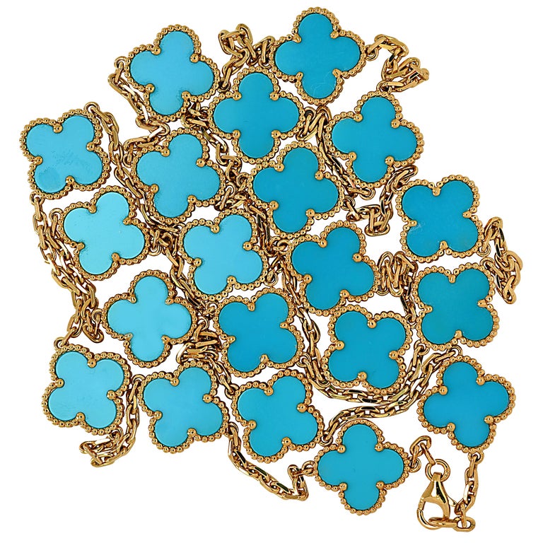 Van Cleef and Arpels Vintage Alhambra 20 Motif Long Turquoise Necklace ...