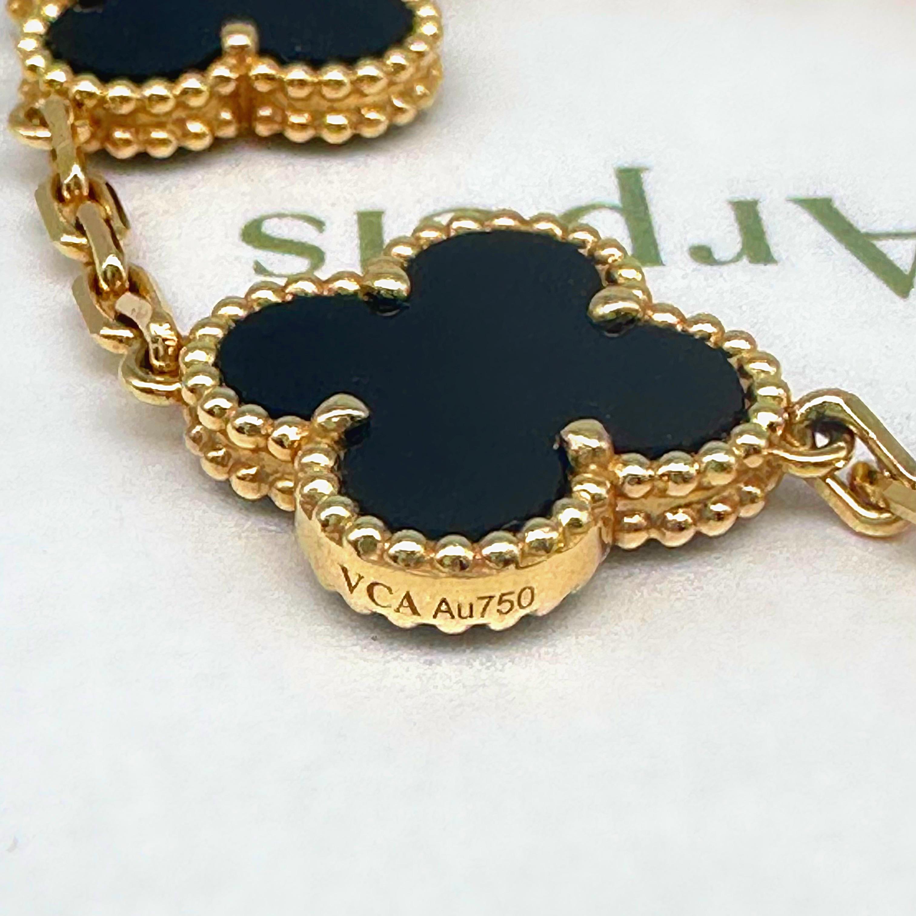 Van Cleef and Arpels Vintage Alhambra 5 Motif Bracelet Onyx 18kt YG Box ...