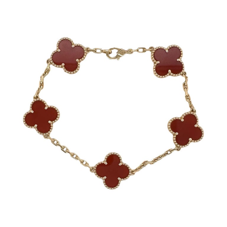 Van Cleef and Arpels Vintage Alhambra 5 Motif Red Carnelian Bracelet For Sale at 1stDibs van cleef bracelet red red van cleef bracelet van cleef red bracelet