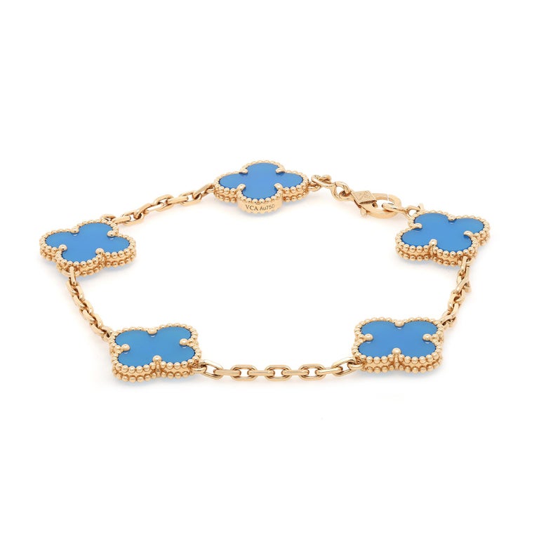 Van Cleef and Arpels Vintage Alhambra 5 Motifs Agate Bracelet 18K ...