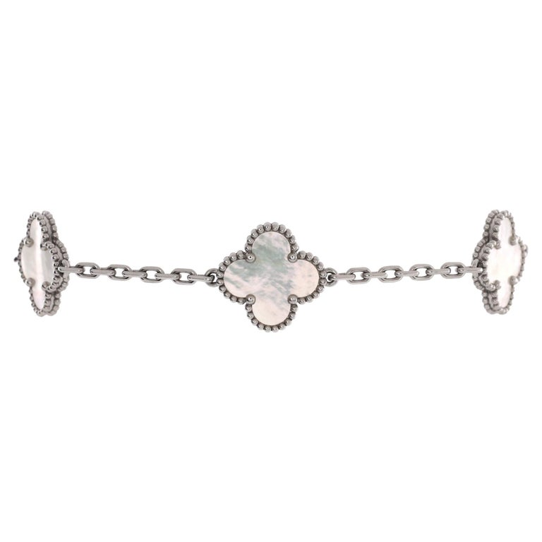 Van Cleef and Arpels Vintage Alhambra 5 Motifs Bracelet 18k White Gold ...