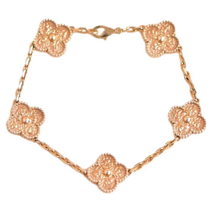Van Cleef and Arpels Pink Opal Vintage Alhambra 5 Motif White Gold ...