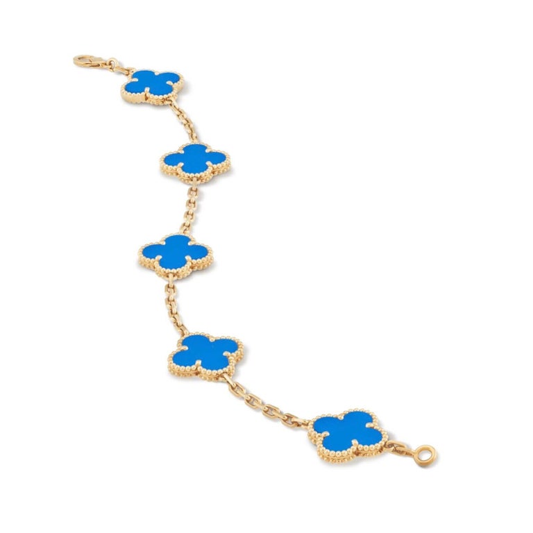 Van Cleef and Arpels Vintage Alhambra Blue Agate 5 Motifs 18K Yellow ...