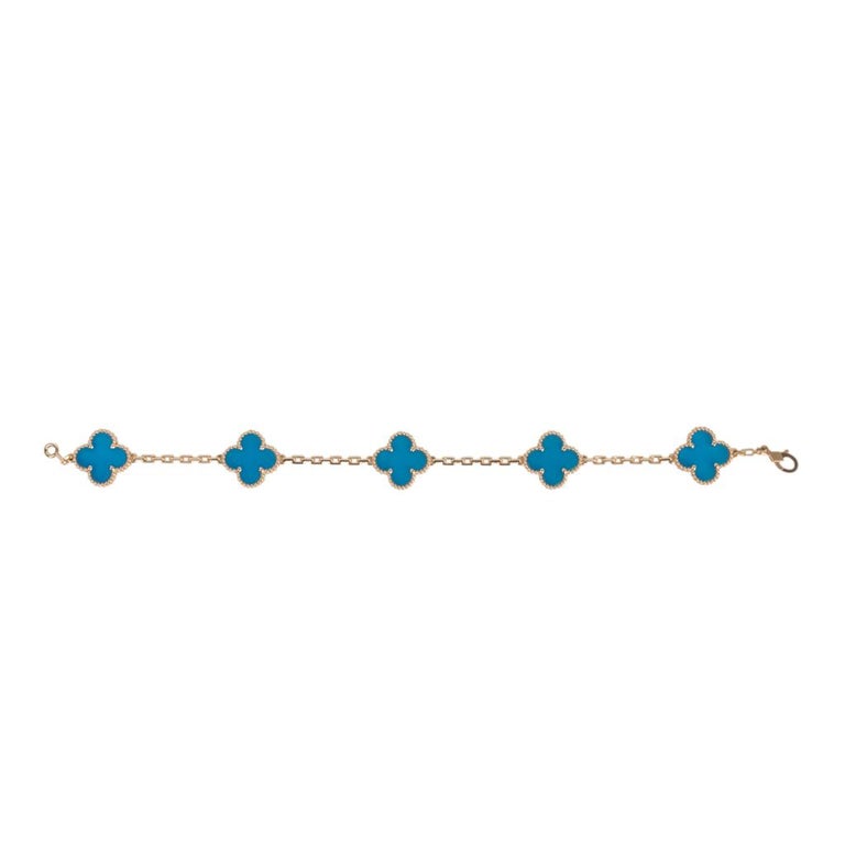 Van Cleef and Arpels Vintage Alhambra Blue Agate Yellow Gold 5 Motif ...