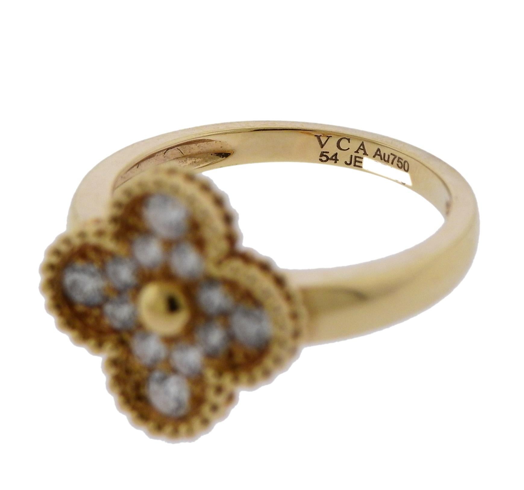 Van Cleef and Arpels Vintage Alhambra Diamond Gold Ring For Sale at ...