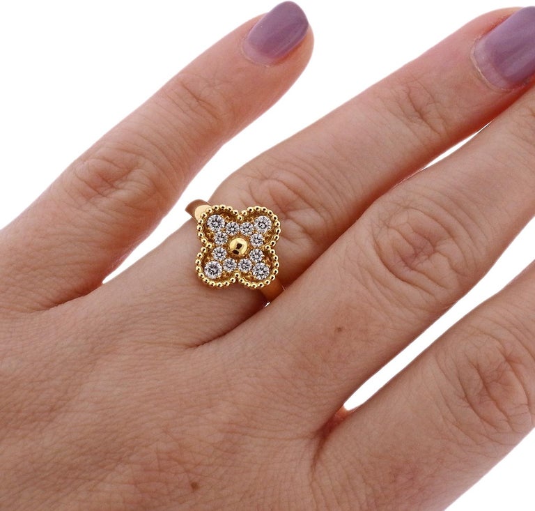 Van Cleef and Arpels Vintage Alhambra Diamond Gold Ring For Sale at ...