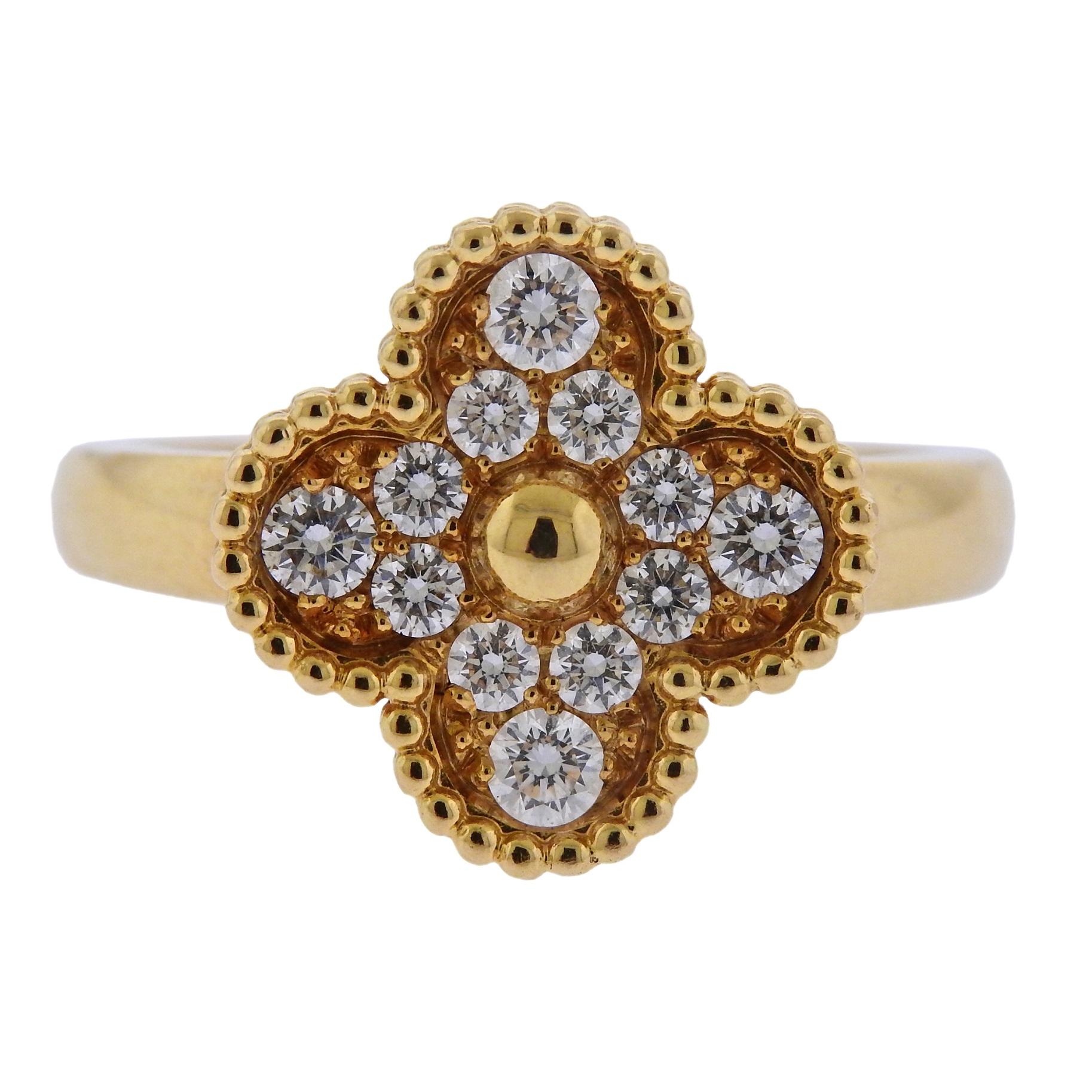 Van Cleef and Arpels Vintage Alhambra Diamond Gold Ring For Sale at ...