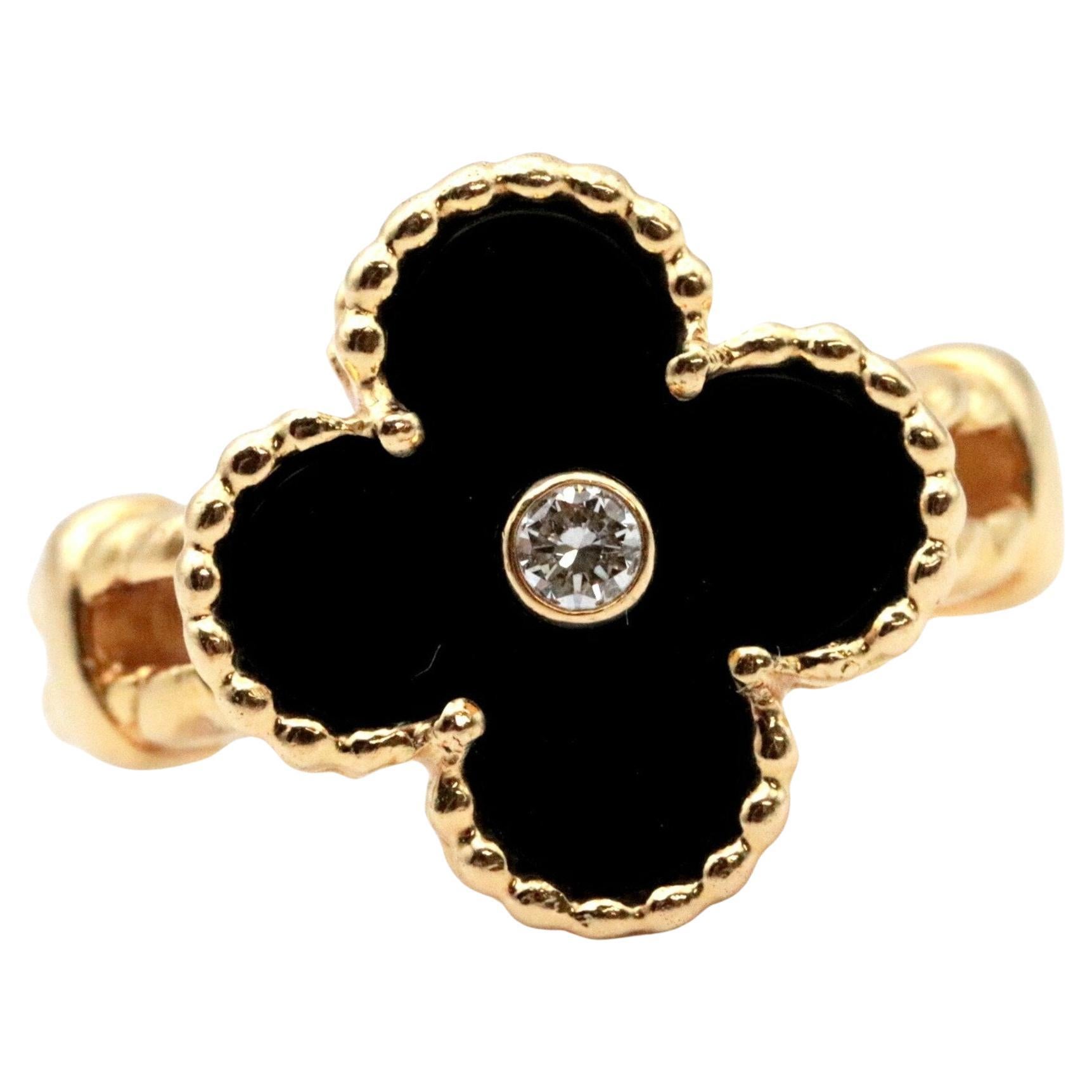 Van Cleef and Arpels Vintage Alhambra Diamond Ring in 18K Yellow Gold ...