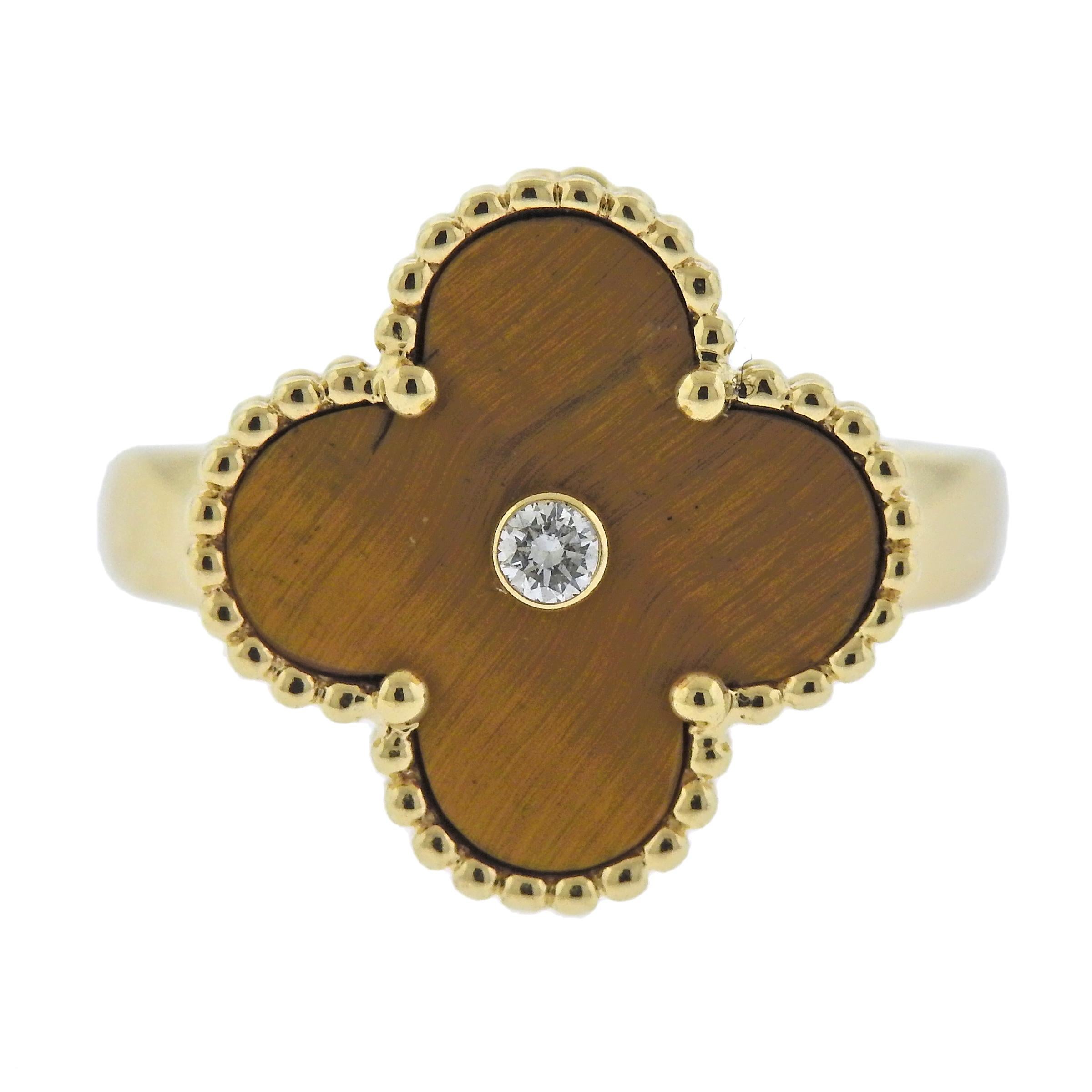 Van Cleef and Arpels Vintage Alhambra Diamond Tiger's Eye Ring at ...