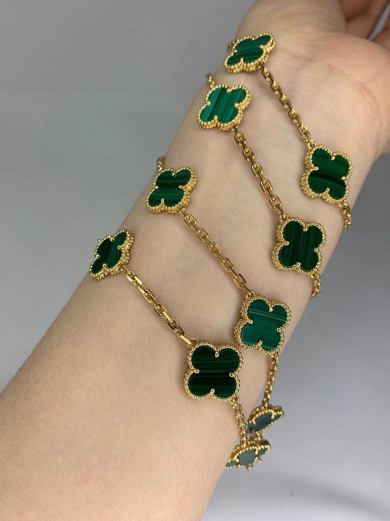 Van Cleef and Arpels Vintage Alhambra Malachite 20 Motif Gold Necklace ...