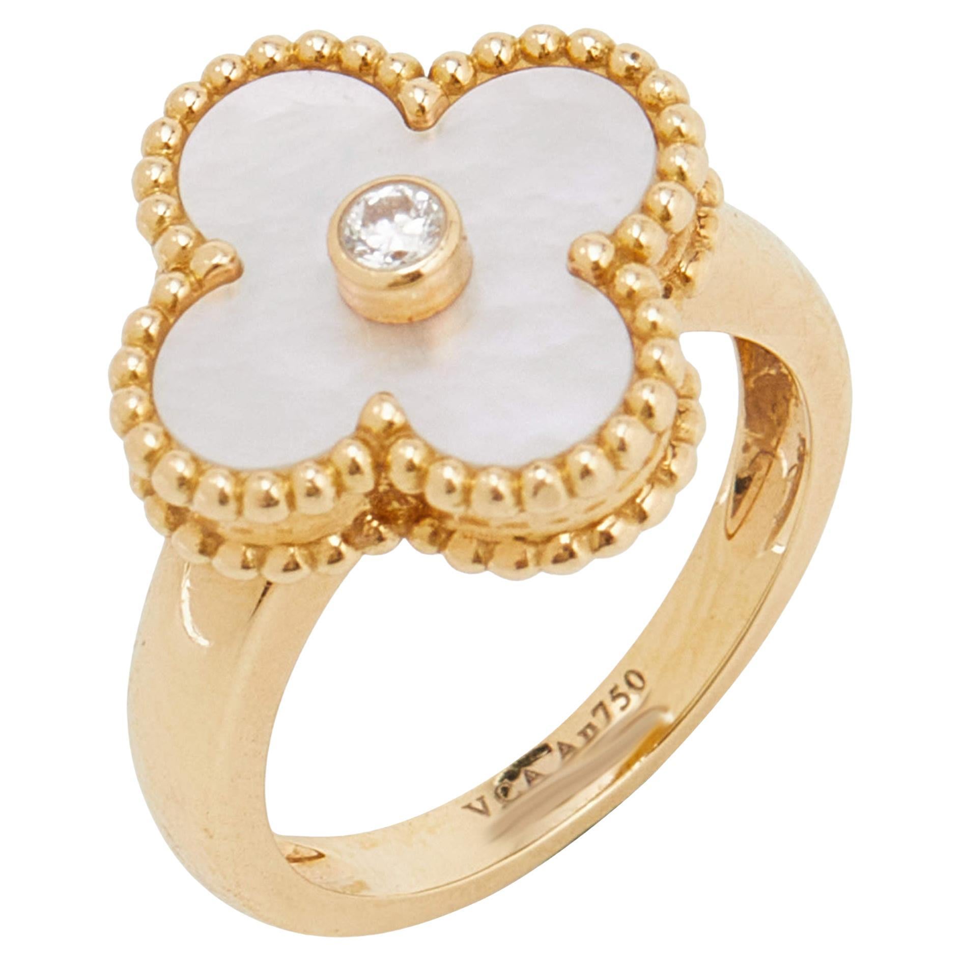 Van Cleef and Arpels Vintage Alhambra Mother of Pearl Diamond 18k ...