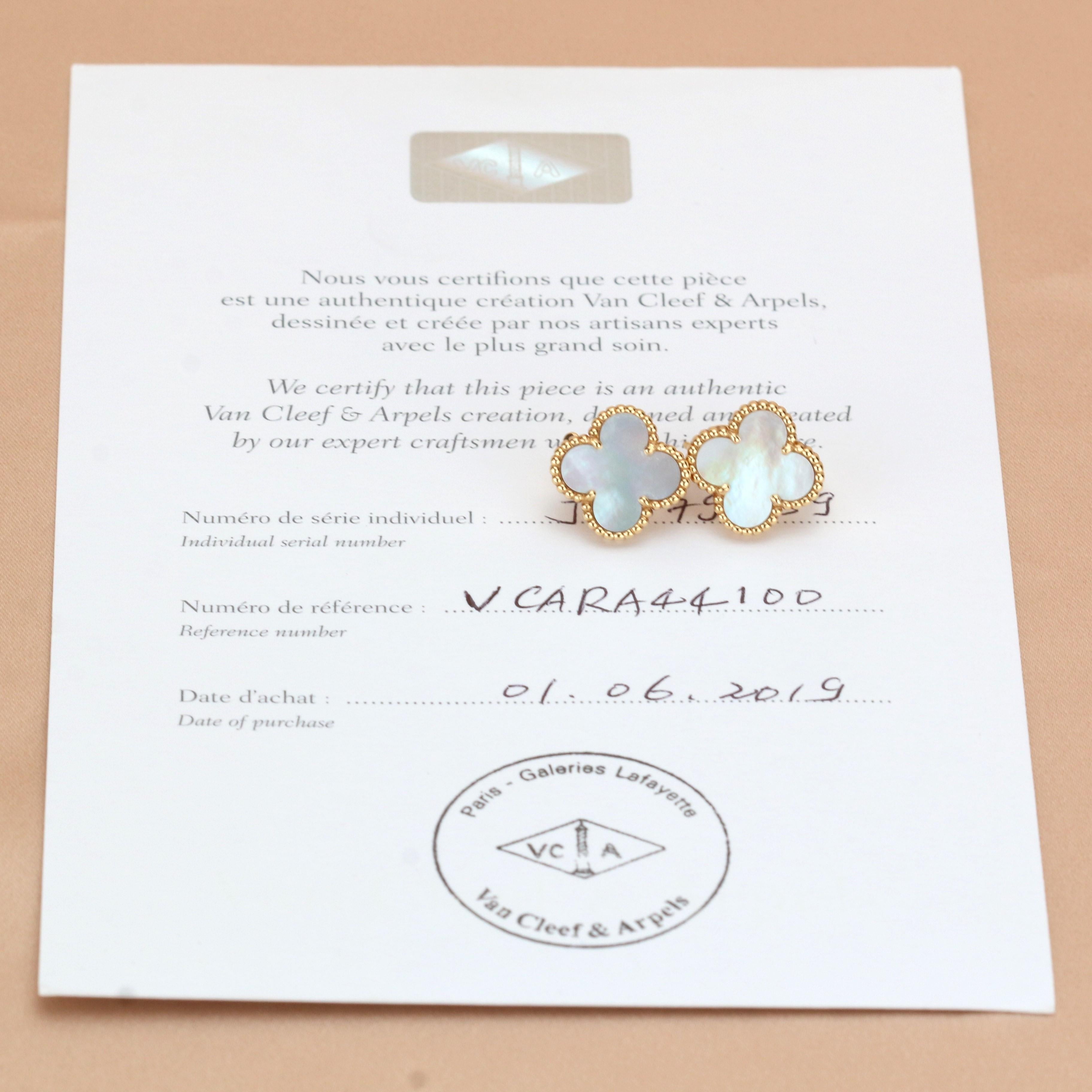 Van Cleef and Arpels Vintage Alhambra Mother of Pearl Gold Earrings at 1stDibs