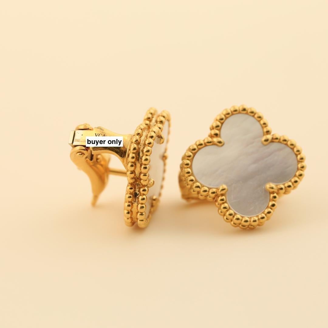 Van Cleef And Arpels Vintage Alhambra Mother Of Pearl Gold Earrings For