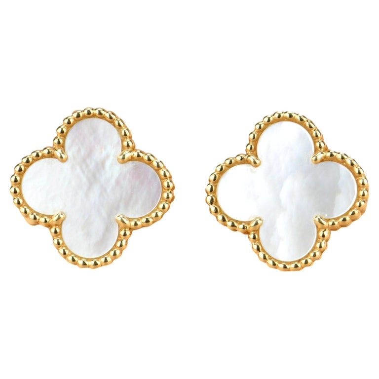 Van Cleef and Arpels Vintage Alhambra Mother of Pearl Gold Earrings at ...