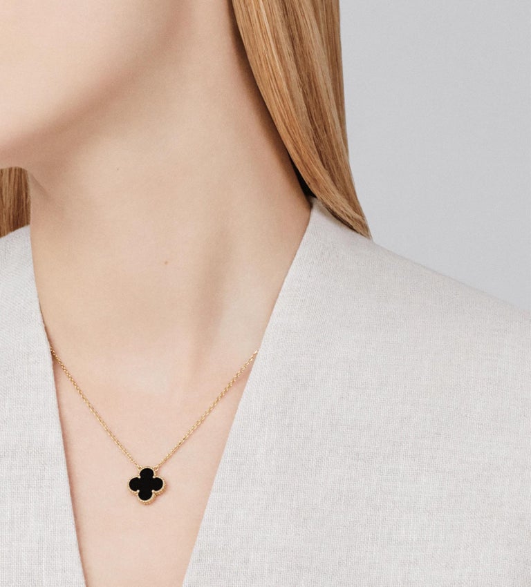 Van Cleef and Arpels Vintage Alhambra Necklace Onyx Gemstone Yellow ...