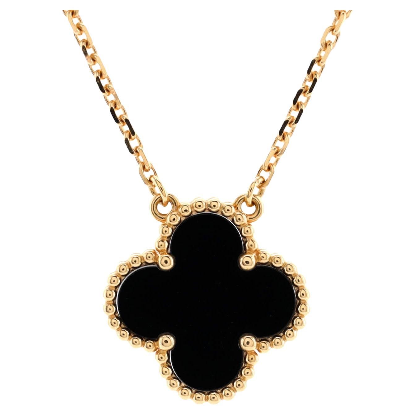 Van Cleef and Arpels Vintage Alhambra Necklace Onyx Gemstone Yellow ...