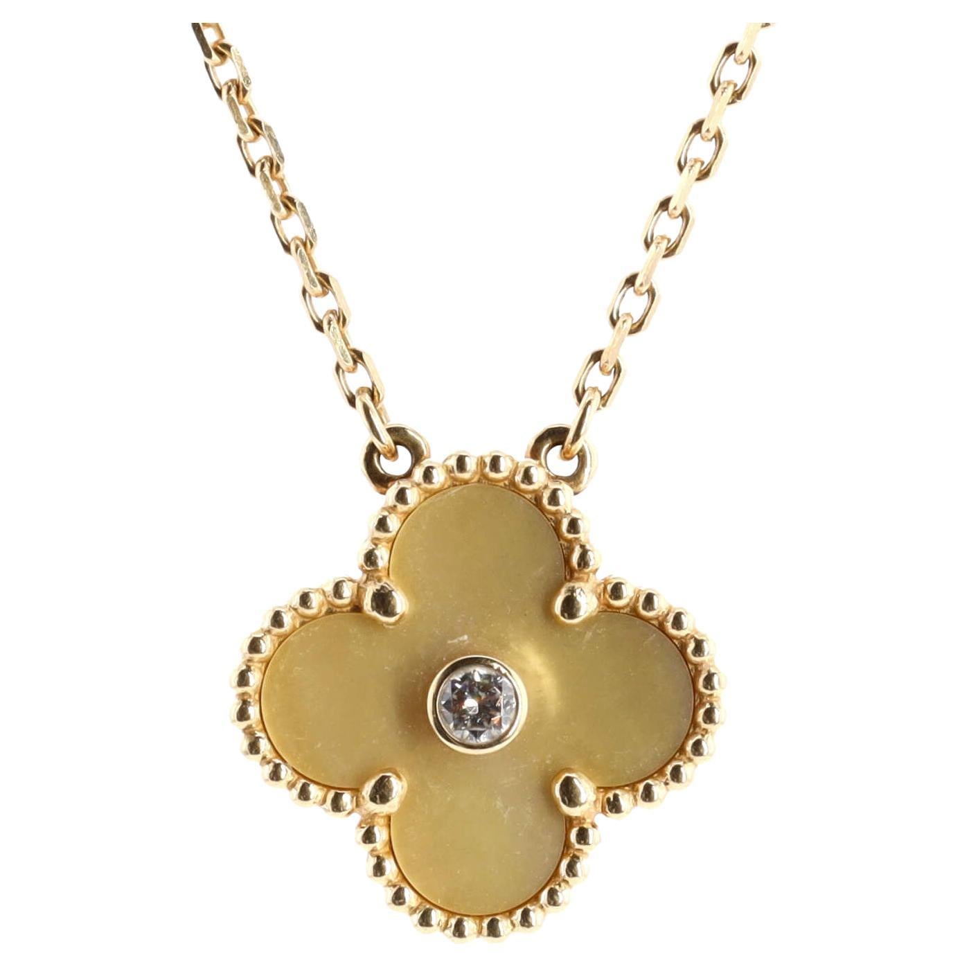 Van Cleef and Arpels Vintage Alhambra Green Jade Yellow Gold Pendant ...