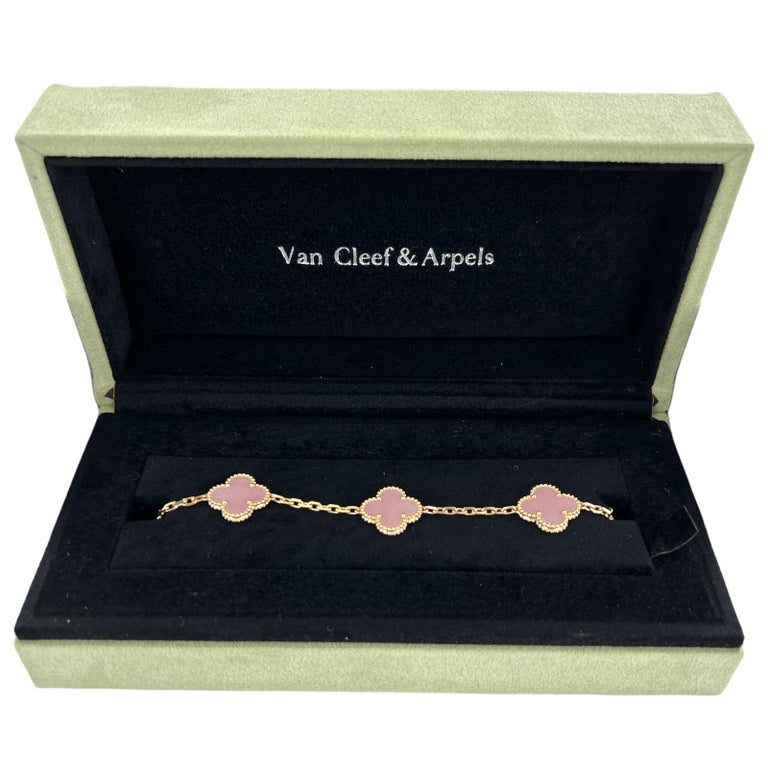 Van Cleef and Arpels Vintage Alhambra Pink Opal 5 Motif 18KYG Link ...