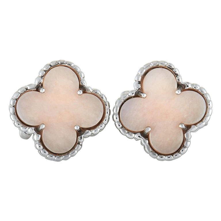 Van Cleef and Arpels Vintage Alhambra Pink Opal White Gold Omega Back ...